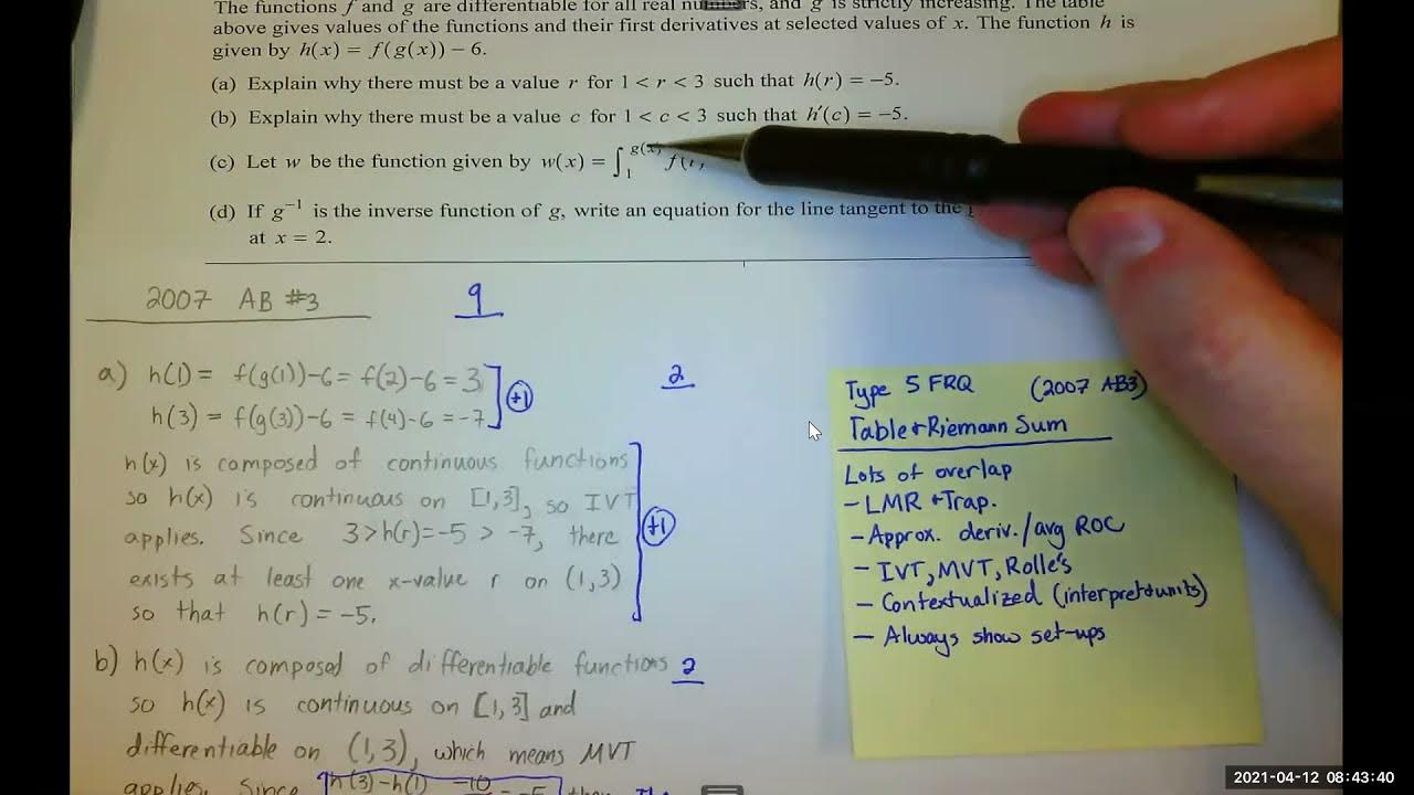 AP Calc Exam Review Topic 5: Table & Riemann Sums - YouTube