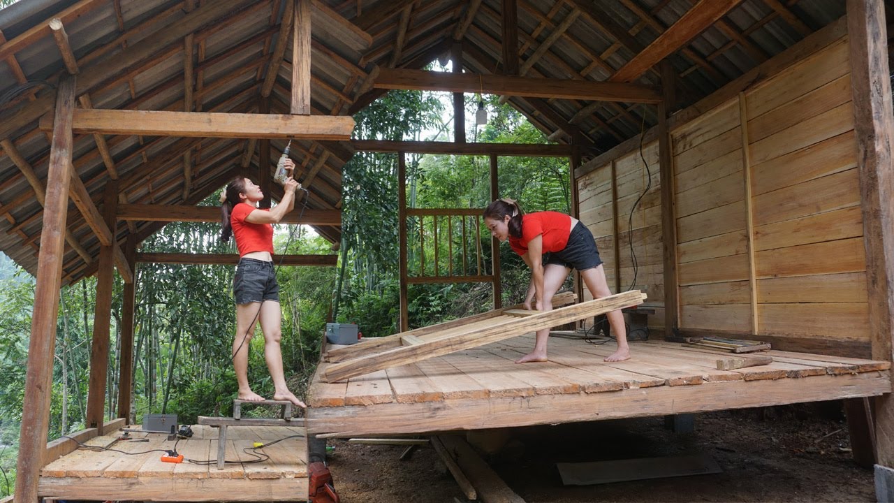 Full Video: Poor girl Build LOG CABIN, building house in the forest ...