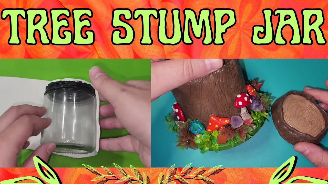 Polymer Clay Tree Stump Jar with Mushrooms and Amethyst - YouTube