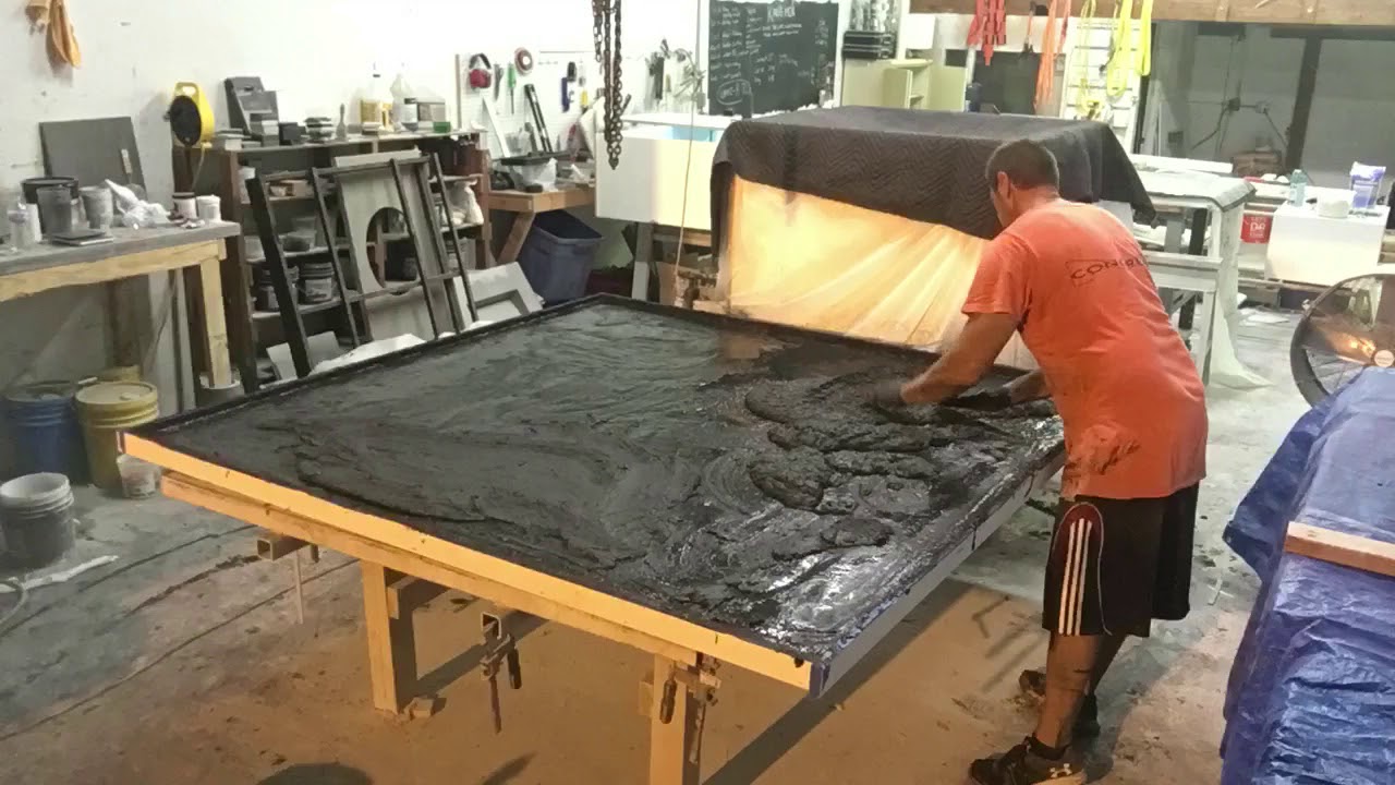 Casting GFRC concrete table top - YouTube