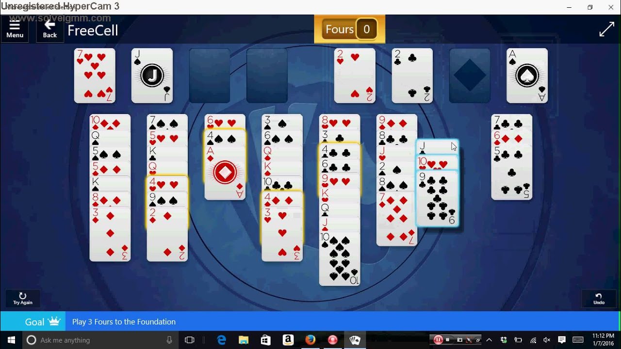 Microsoft solitaire daily challenge free cell 1/7/16 - YouTube