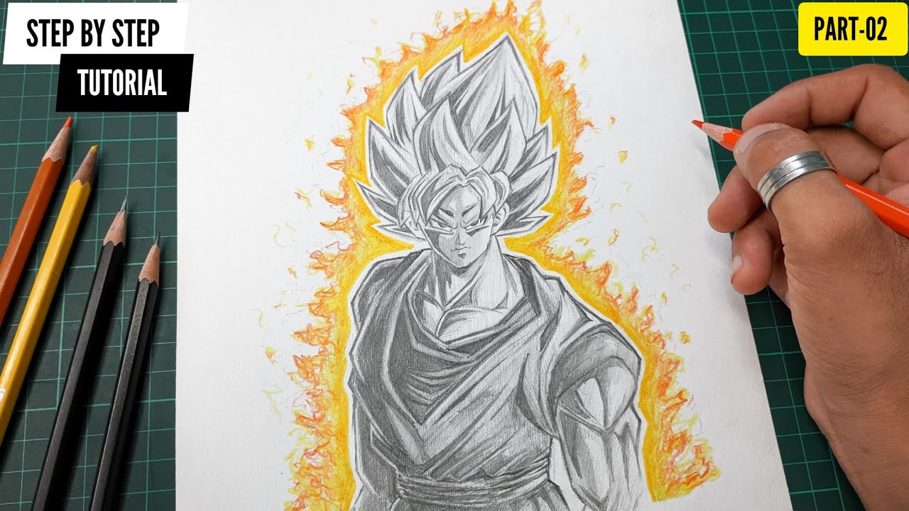 How To Draw/Colour Goku Step By Step Tutorial @AjArts03 - YouTube