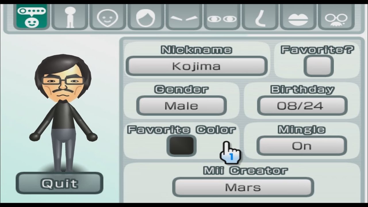 Hideo Kojima - Mii 1122 - YouTube