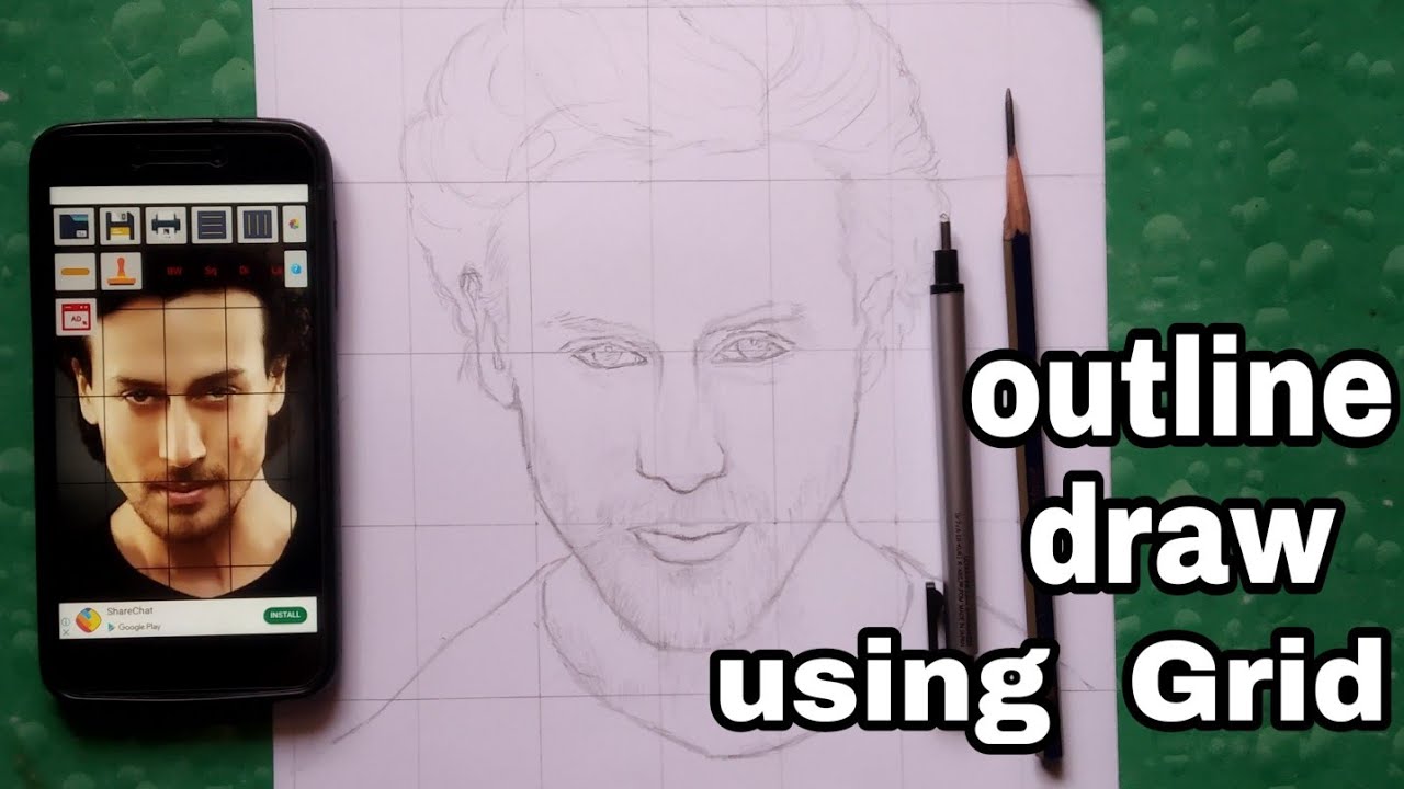how to draw face using grid | tiger shroff drawing| for beginners - YouTube