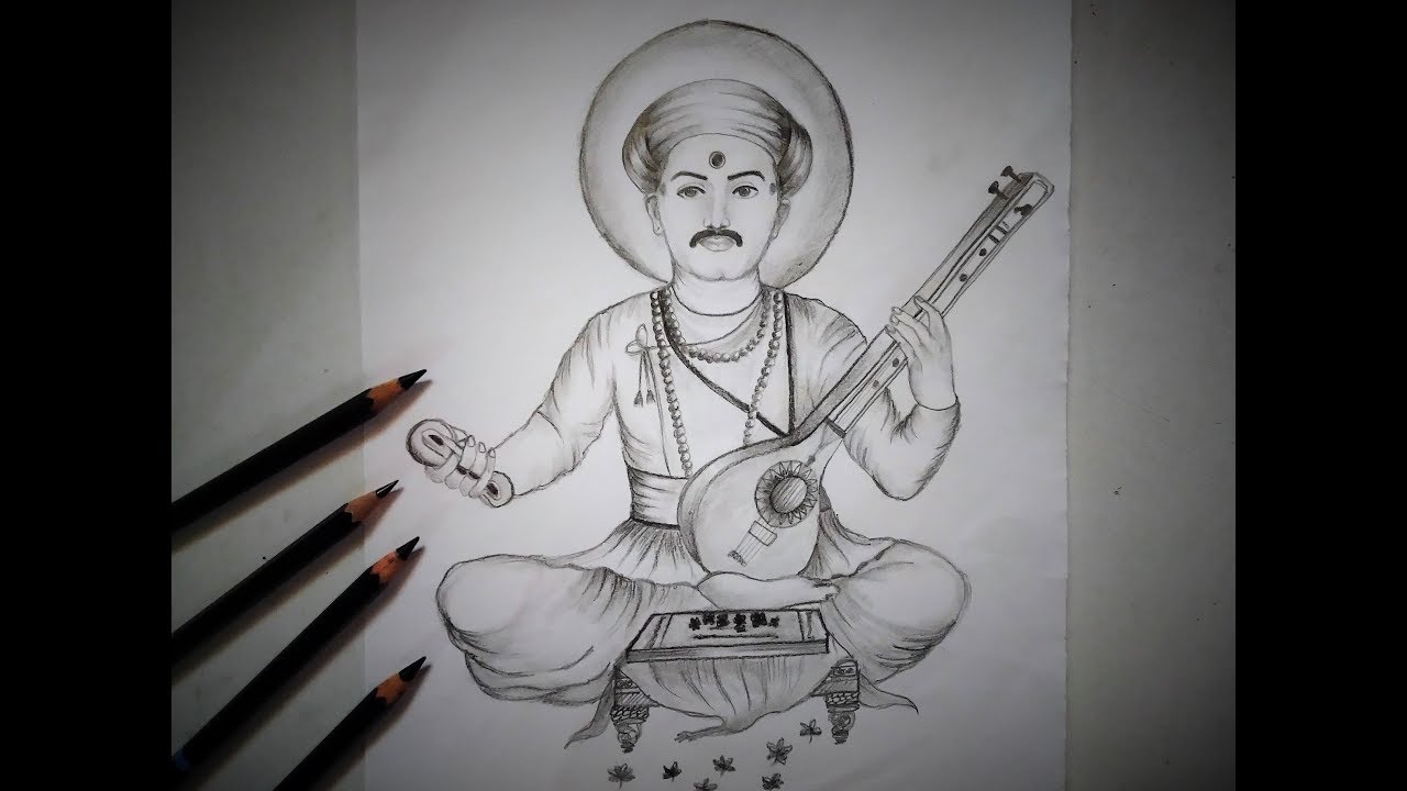 Sant tukaram maharaj pencil sketch - YouTube