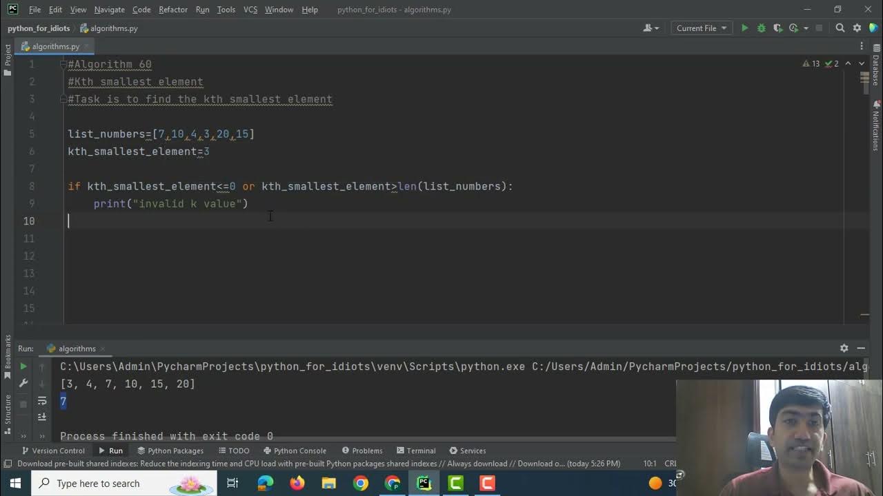 Python Algorithm Finding Kth Smallest Element Youtube