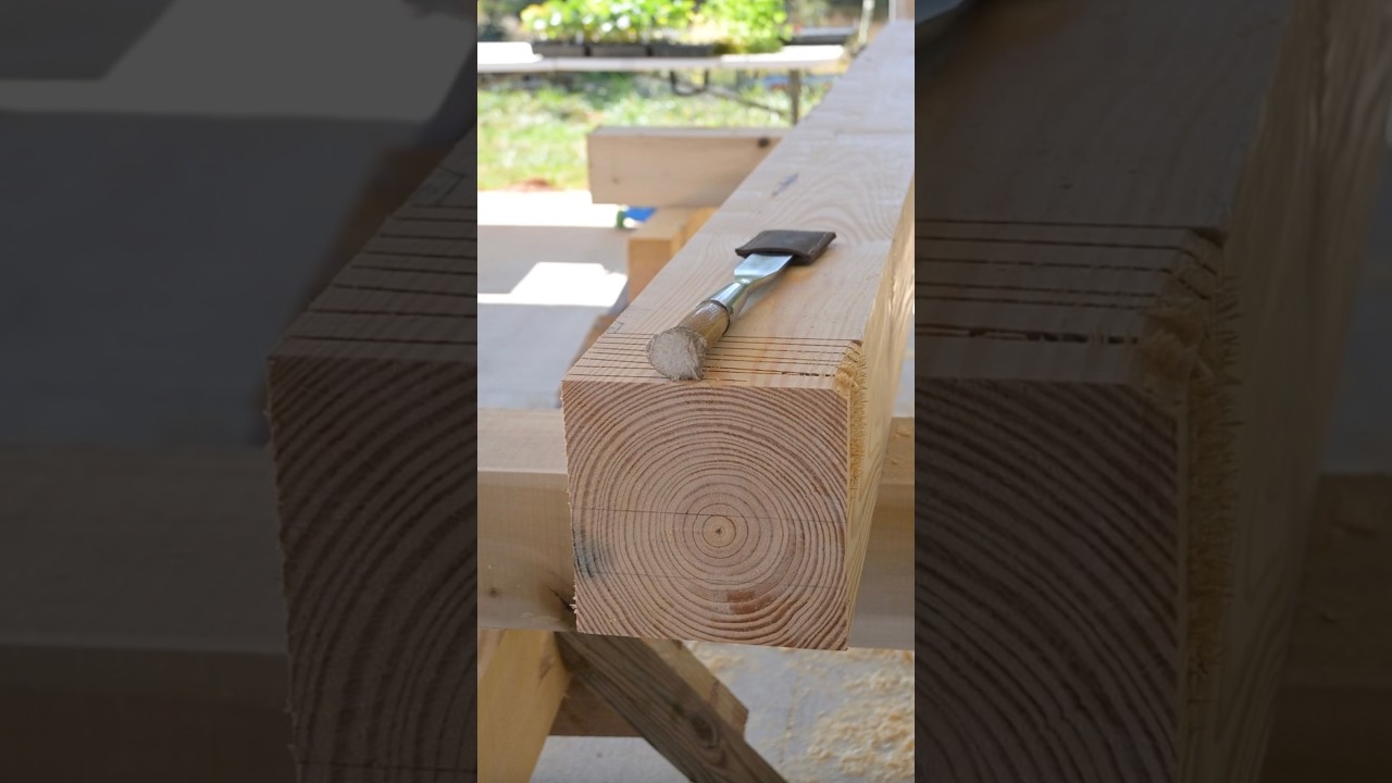 Cutting a timber frame barn post (timber frame tenon layout real time ...