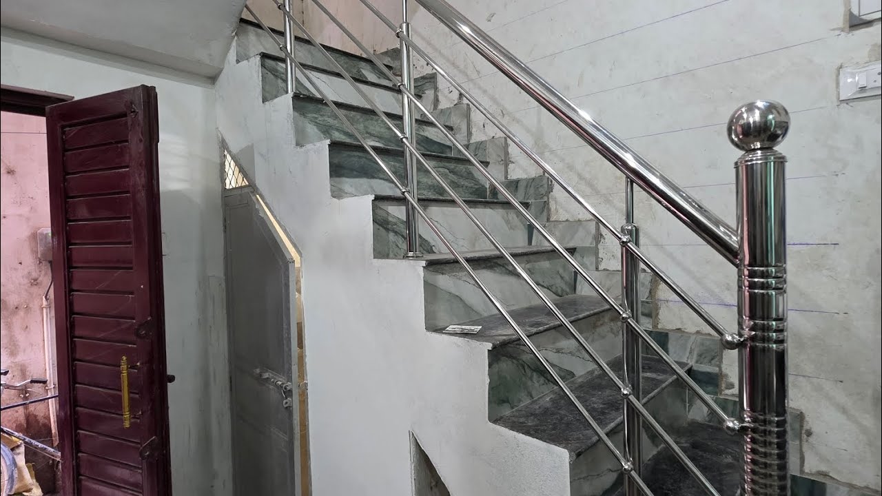 Stainless steel round pipe staircase railing full installation video # ...