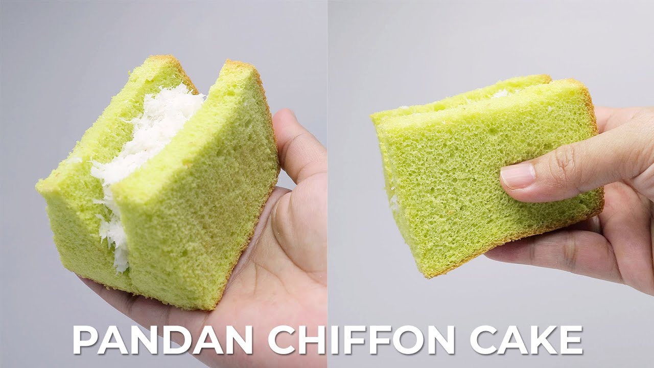 BOLU CHIFFON PANDAN DENGAN ISIAN KELAPA // PANDAN CHIFFON CAKE WITH ...
