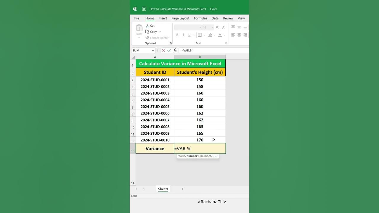 How to Calculate Variance in Microsoft Excel #excel #shortvideo #shorts - YouTube