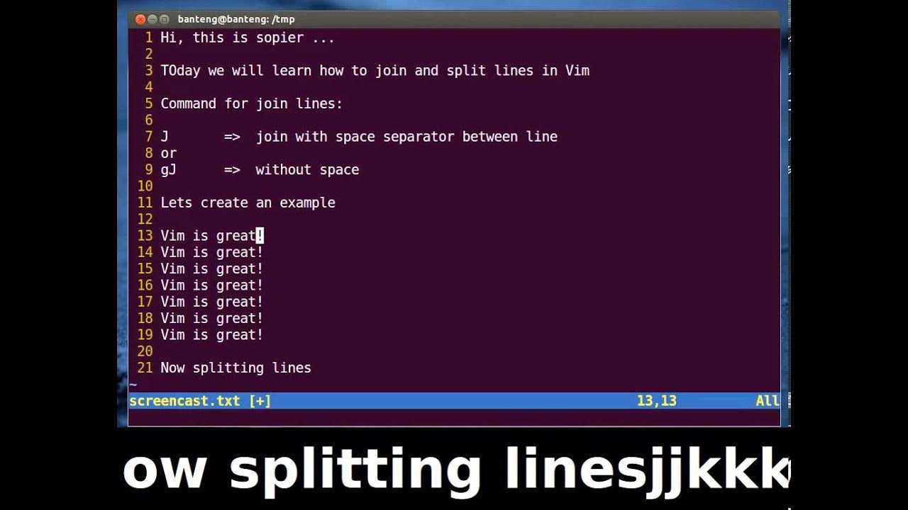 Vim Tutorial - Join and Split Lines - YouTube