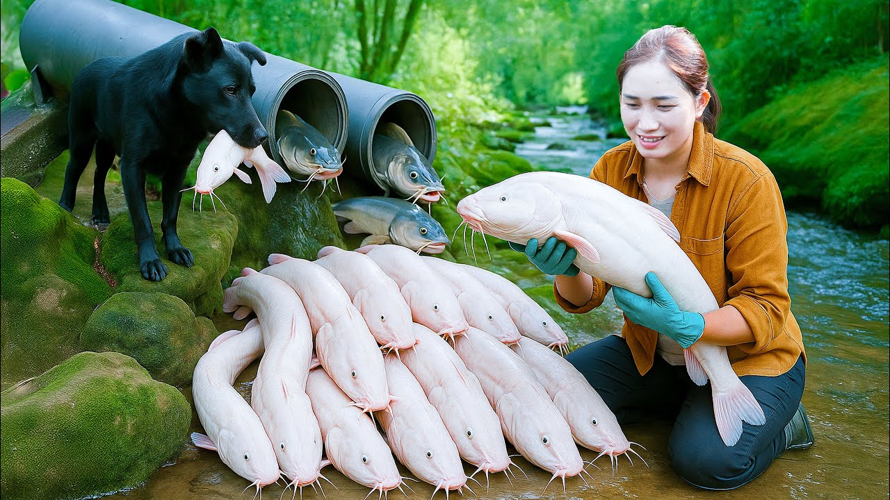Harvesting Albino Mutant Catfish Using Homemade Traps & Selling at ...
