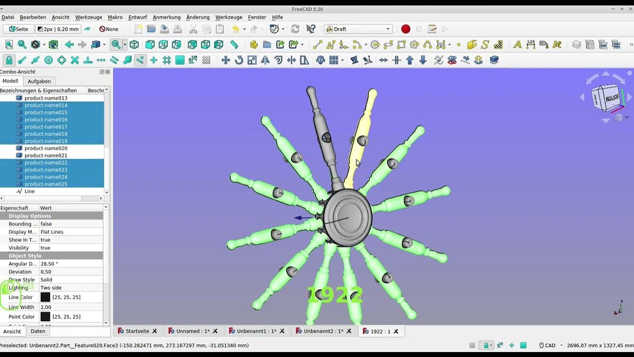 #freecad transformation rotation polar array snap beispiel example tutorial anleitung draft part ...