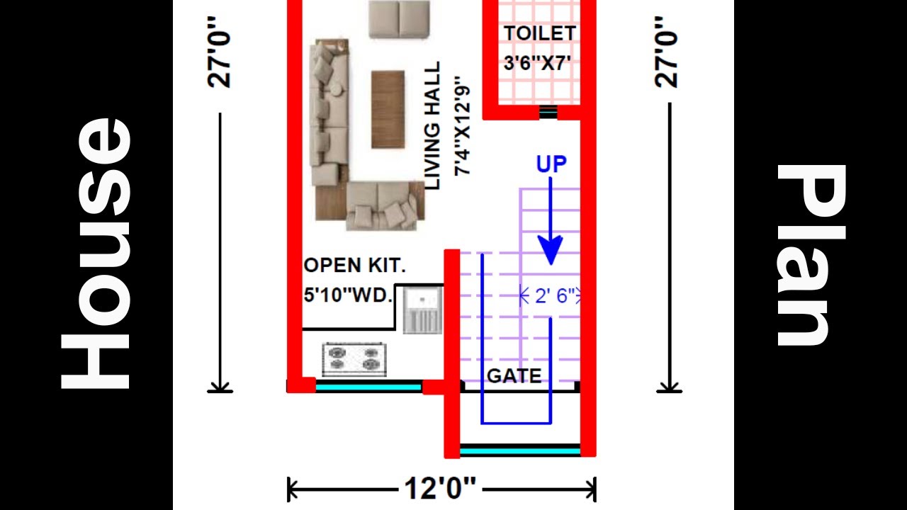 1BHK House Plan 12 X 27 / 324 SQ.FT / 36 SQ.YDS / 30 SQ.M / 36 GAJ Ghar ...
