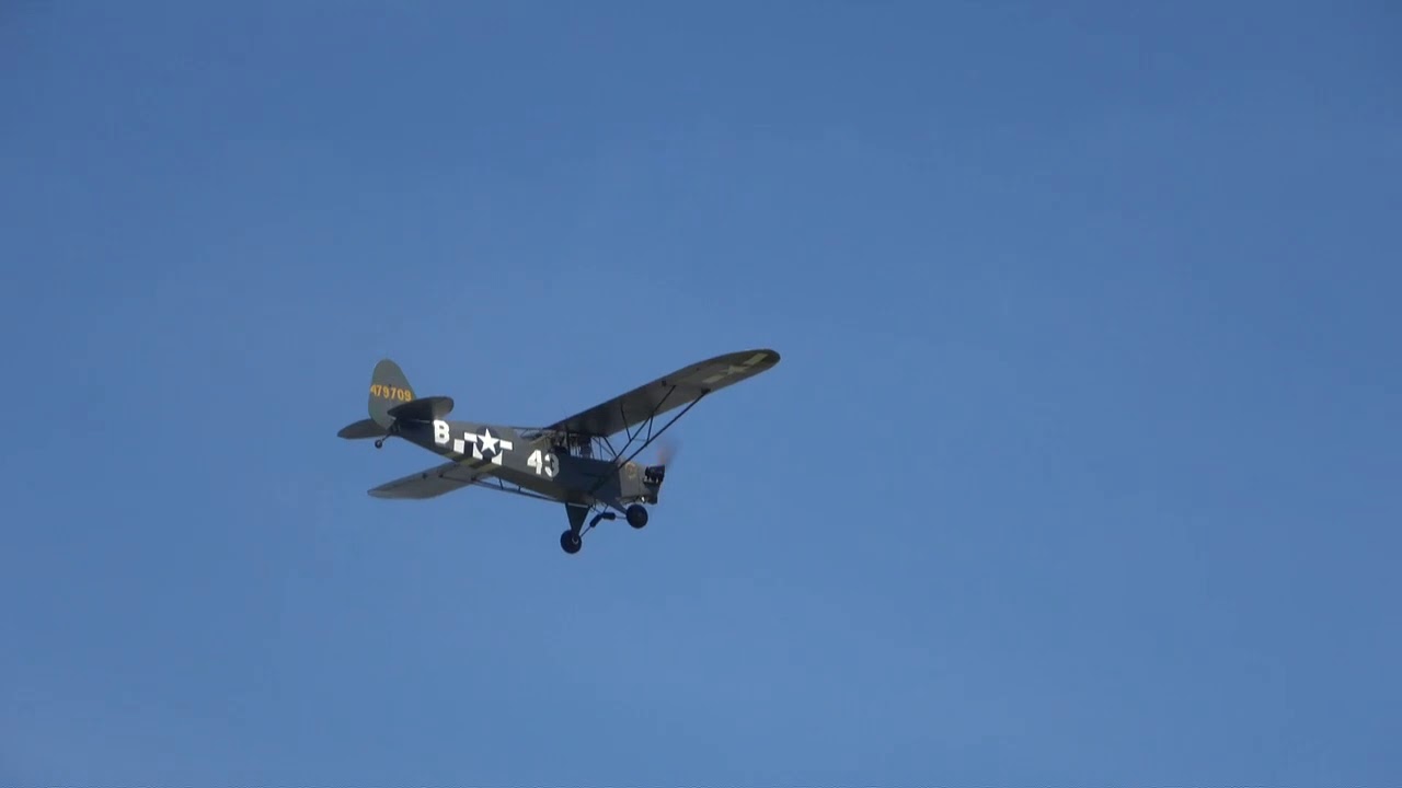 United States Army Air Forces Piper L-4H Cub Takeoff Hoogeveen Airport ...