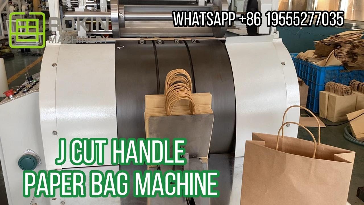 ROKIN sheet feeding J CUT handle paper bag machine at a speed of 60 ...