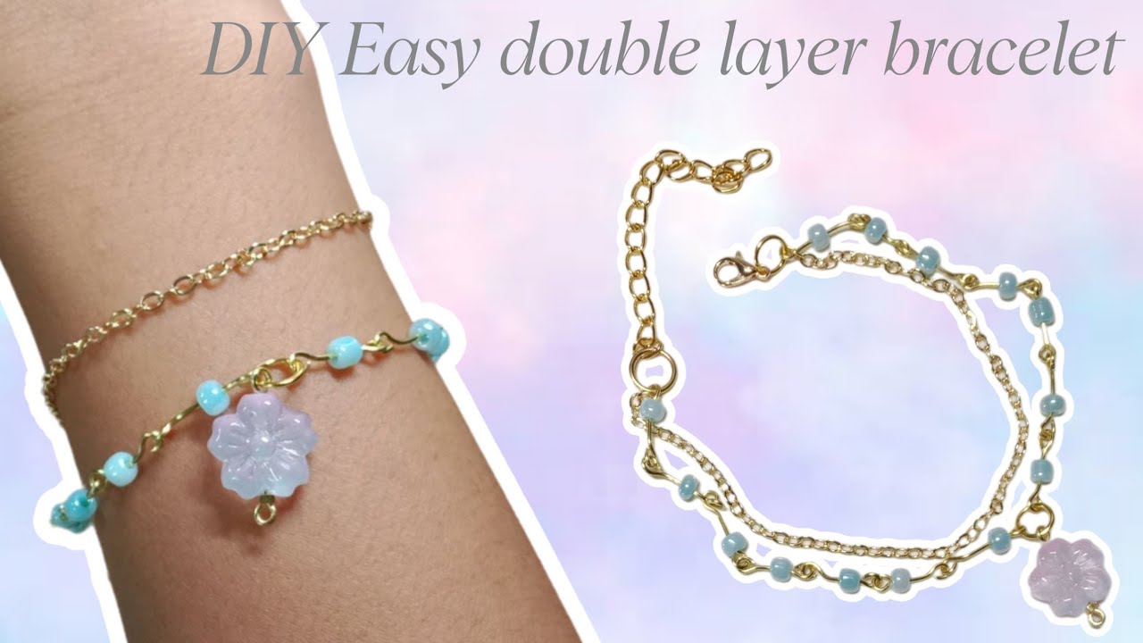 DIY Easy double layer bracelet | #diy #easydiy #bracelet #flowerjewelry ...