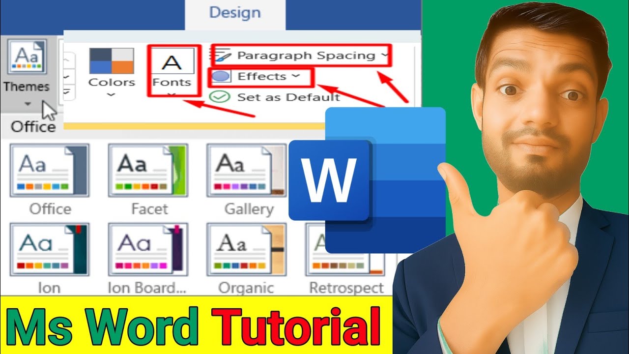 MS Word Design Tab Tutorial | Themes, Fonts, Paragraph Spacing ...