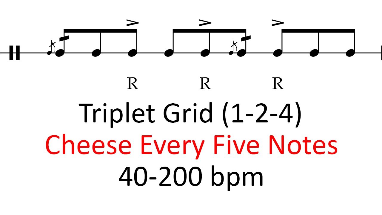 Cheese every five notes (1-2-4 accents) | 40-200 bpm triplet grid sheet ...