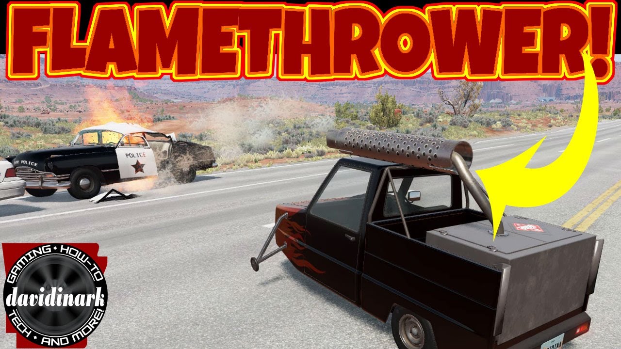 FLAMETHROWER! BeamNg Drive car mod: Pigeon Flamethrower! - YouTube