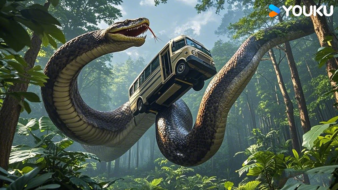 A bus invaded the snake's territory and was swept into the air by it ...