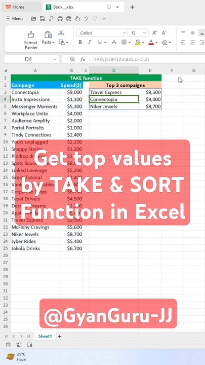 Get top values by TAKE & SORT Function in Excel. #shorts #shortsfeed #shortvideo #shortsvideo # ...