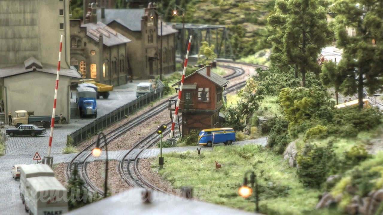 HO Scale Trains on a German Model Railroad Layout - YouTube