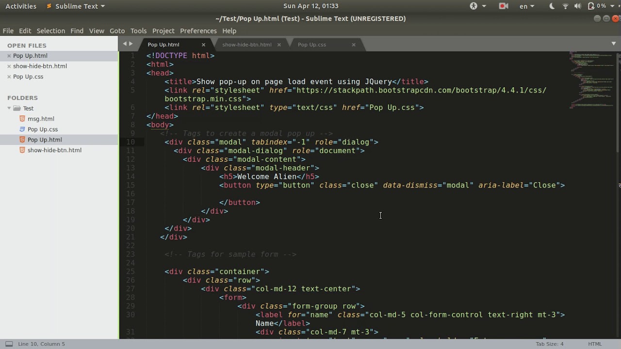 Show pop up on page load using JQuery. - YouTube