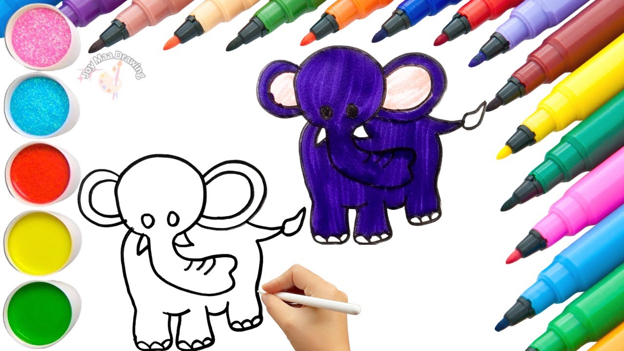 How To Draw cute Elephant Drawing, Painting & Coloring For Kids and ...