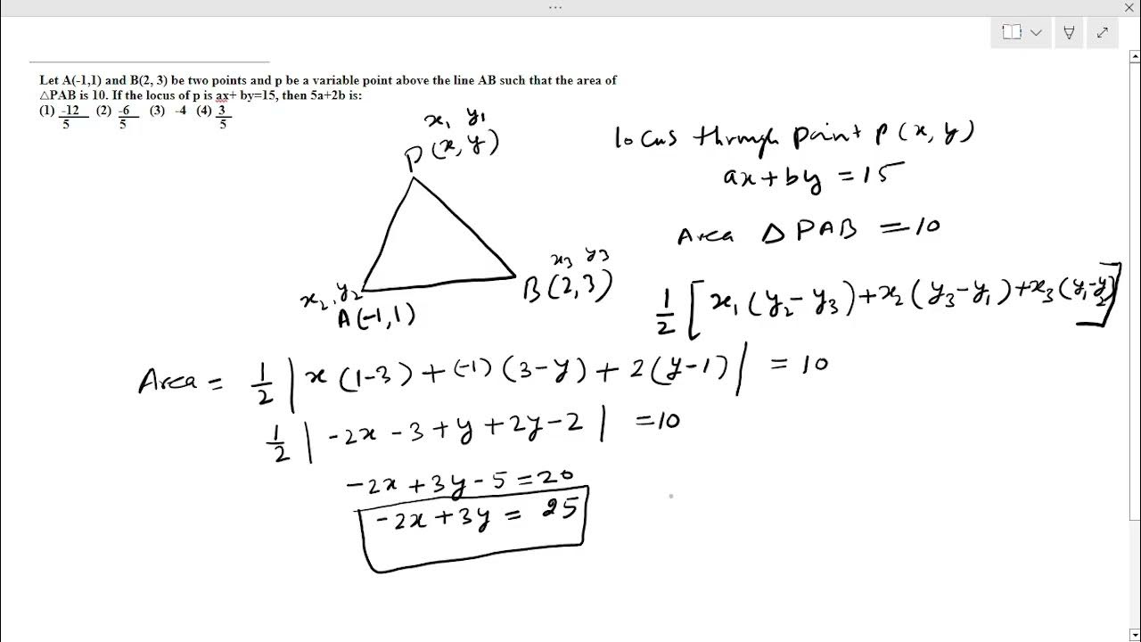 Let A(-1,1) and B(2, 3) be two points and p be a variable point above the line AB such that the ...