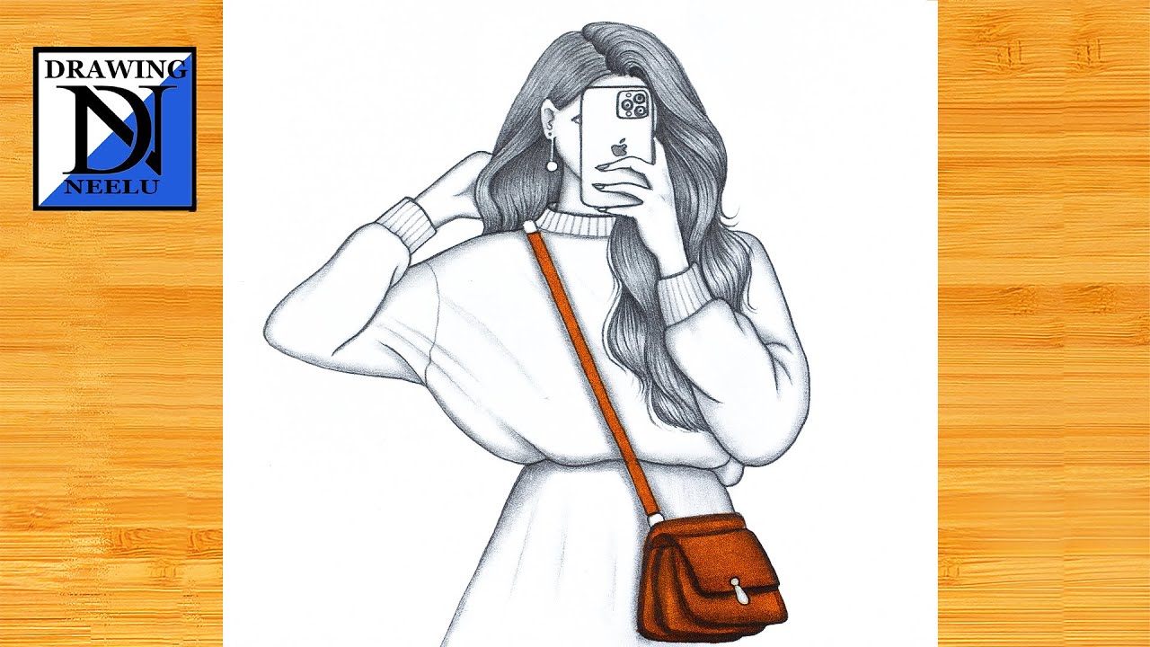 How to draw a Girl taking selfie -Draw a Girl || Pencil sketch for ...