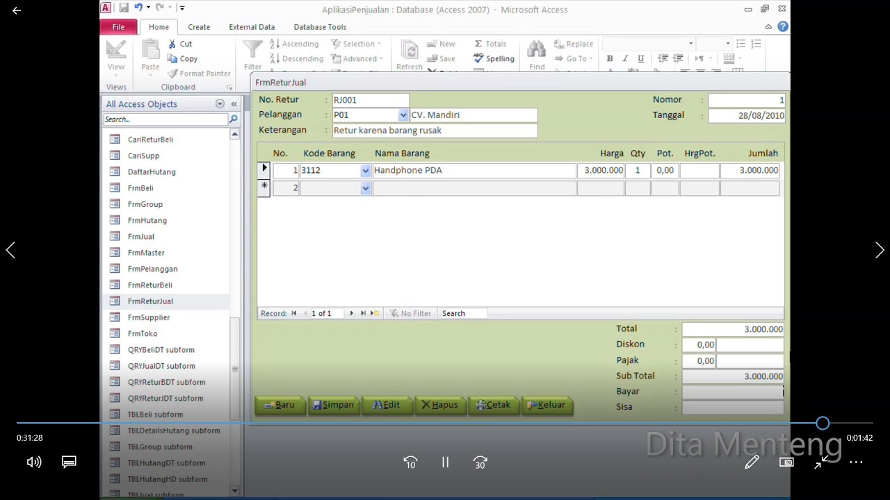 28 Membuat Form Retur Penjualan Barang - YouTube