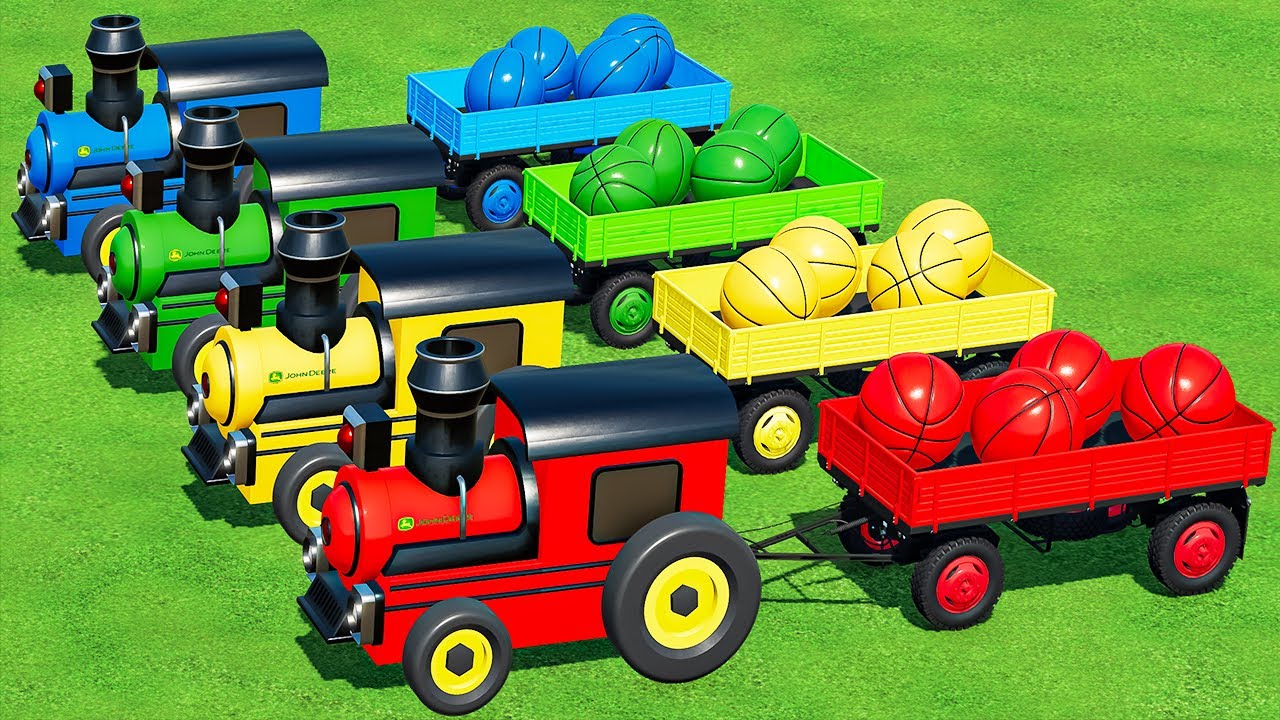FARM TRAIN OF COLORS ! BALL TRANSPORTING WITH COLORED TRAINS - Farming ...