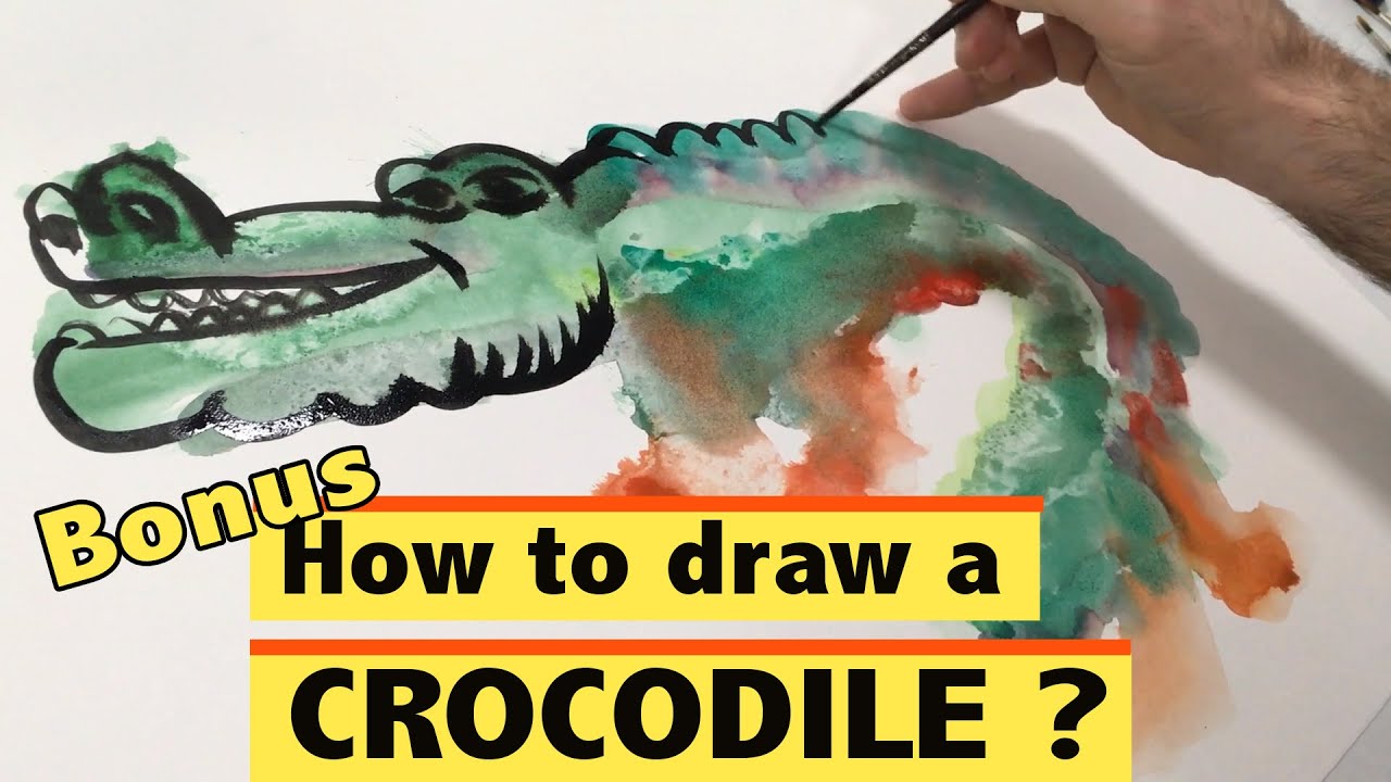 How to draw a crocodile with ink and watercolor - YouTube