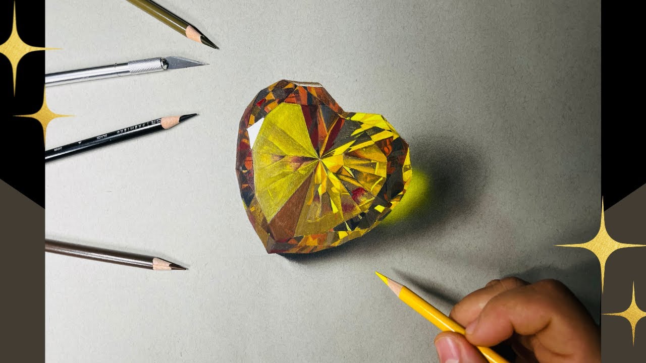 Drawing a $4 Million Yellow Diamond?💎 | Diamond Heart | Hyper-realistic ...