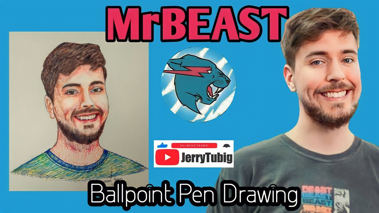MrBEAST BALLPOINT PEN DRAWING - YouTube