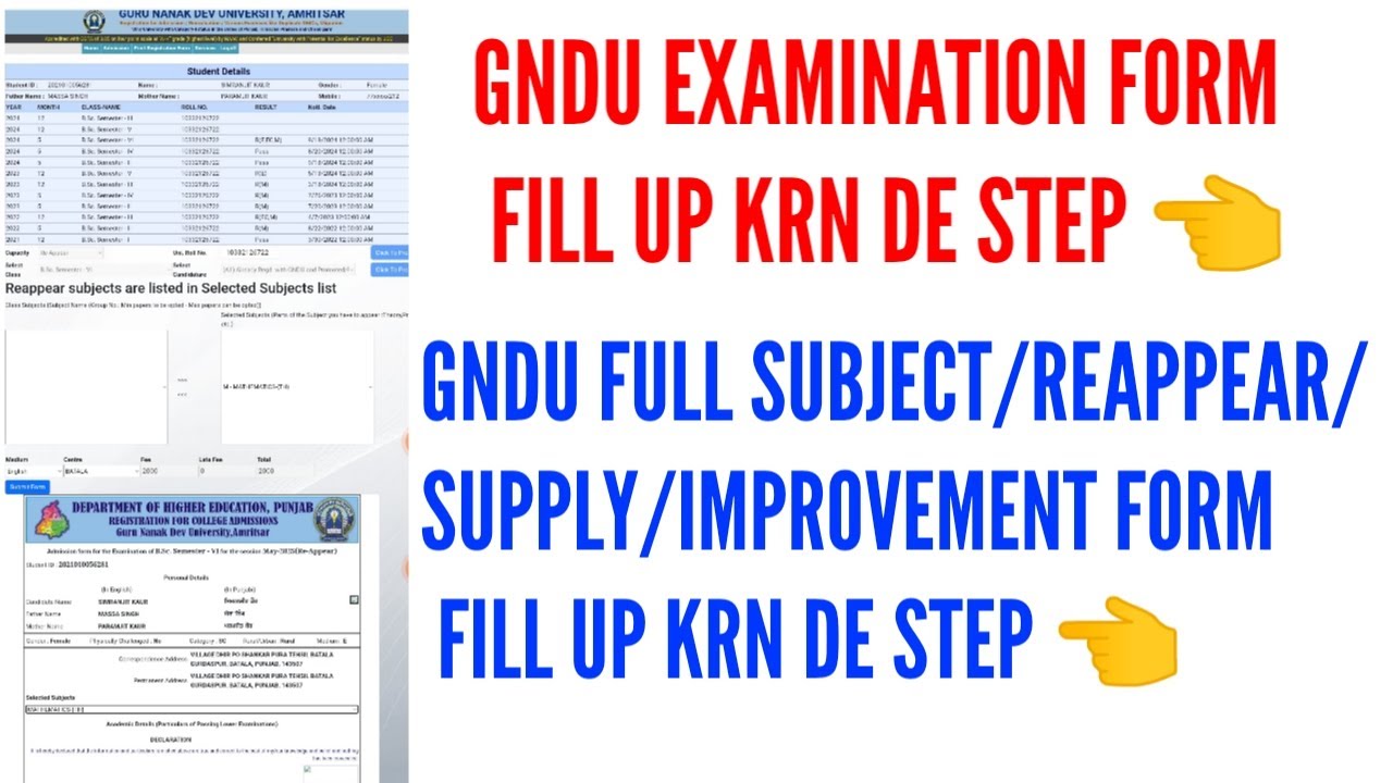 How to fill up gndu full examination form | Gndu full subject/reappear ...
