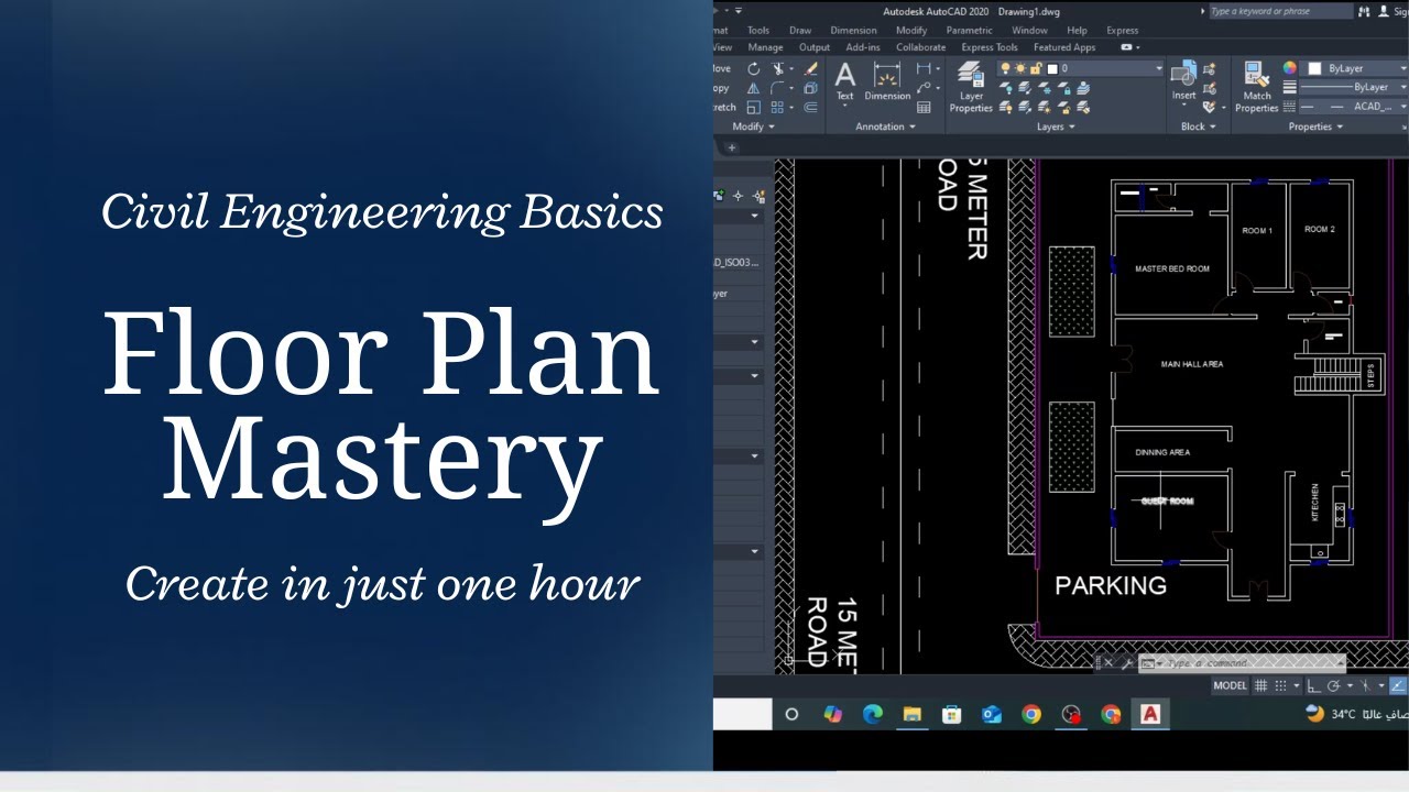 AutoCAD Civil Floor Plan In Just One hour Complete AutoCAD TUTORIAL ...