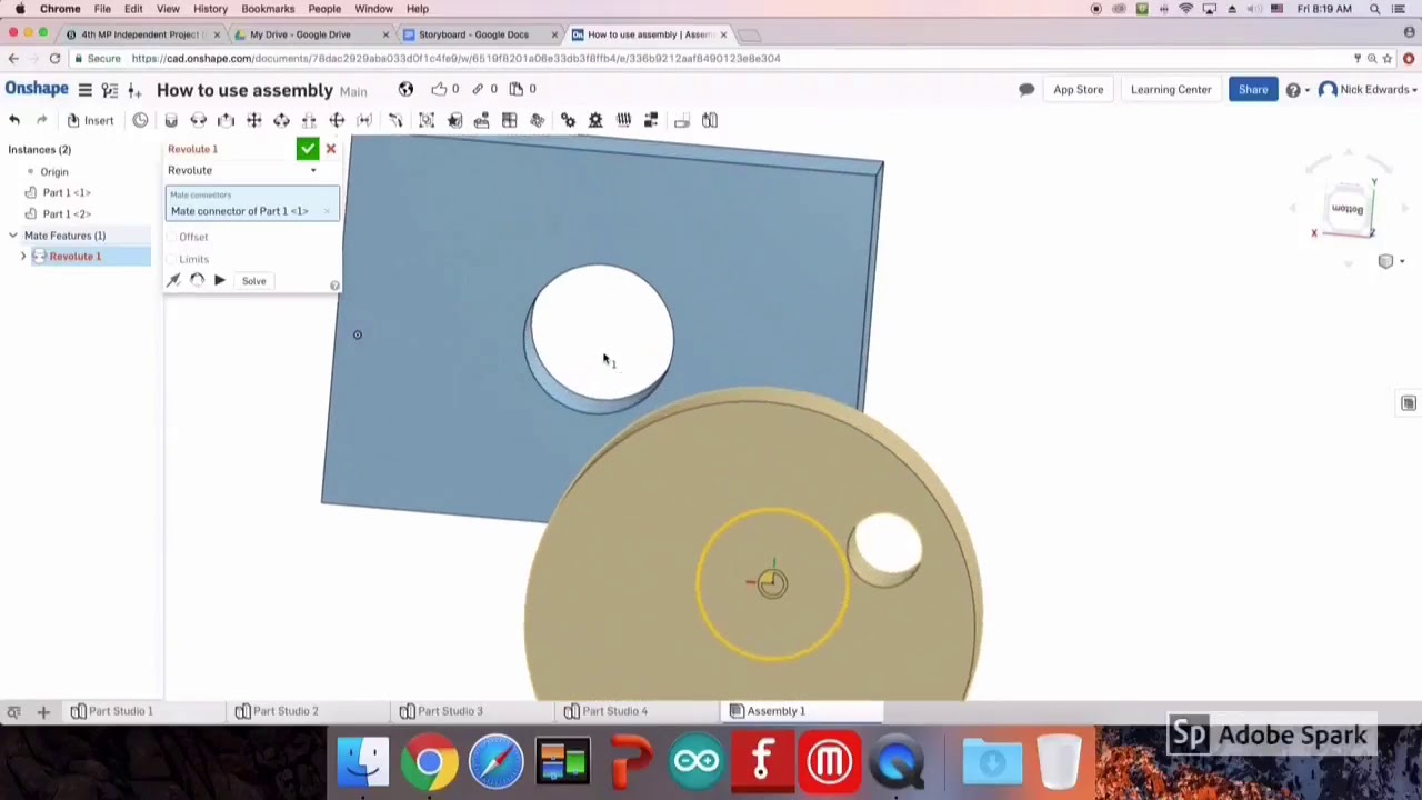 How to Use Onshape Assembly Slider mate, Revolute mate, Fasten mate ...