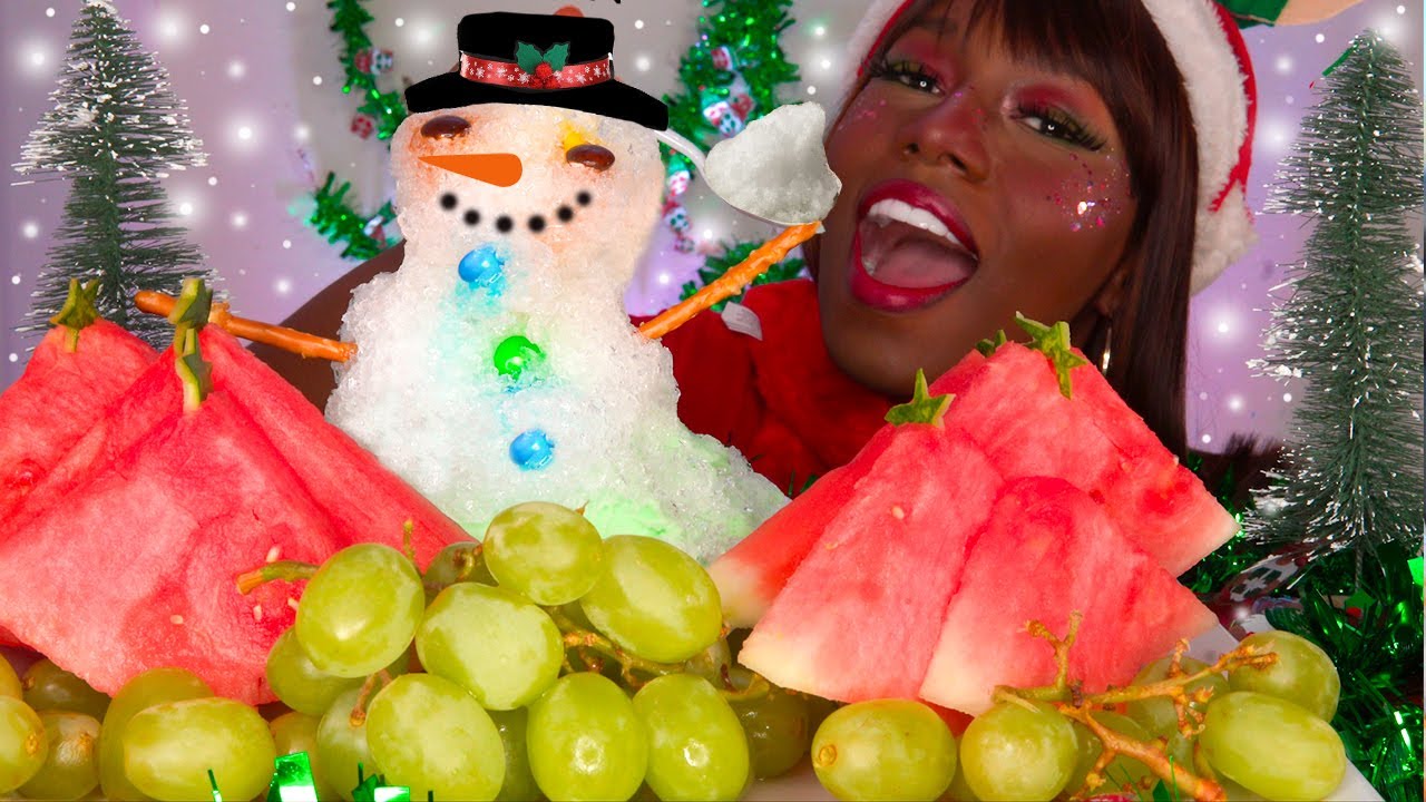 Shaved Ice Snowman W\Christmas Tree Watermelons & Green Grapes Mukbang ...