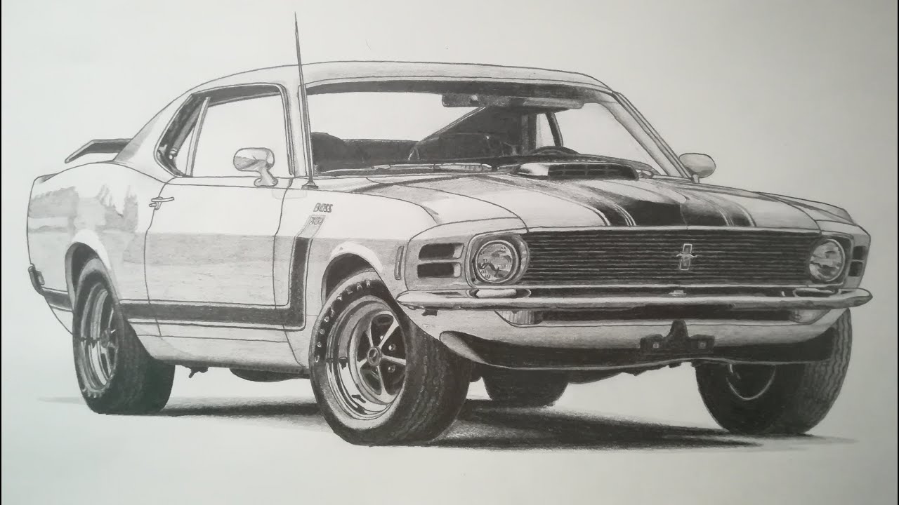 Boss 302 Mustang 1970 Drawing Boss 302 Engine Ford Mustang Fastback