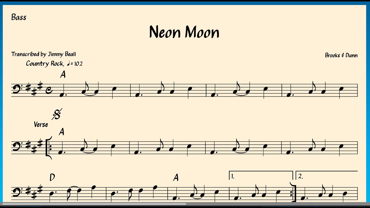 Neon Moon - Bass Chart | Free Download - YouTube