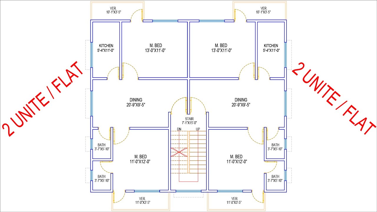HOUSE PLAN DESIGN | EP 256 | 1300 SQUARE FT TWO-UNIT HOUSE PLAN ...