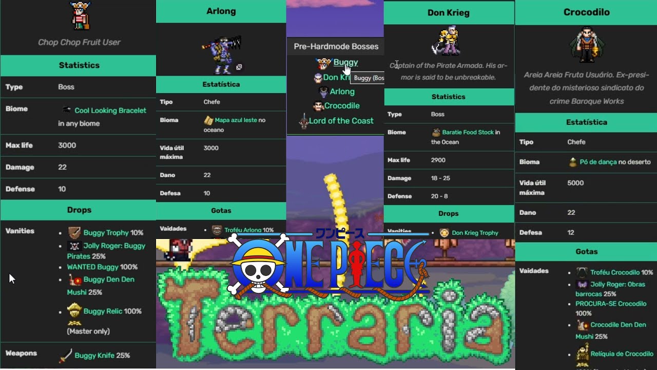 Terraria - mod One Piece 2025 - Informações dos Chefes - YouTube