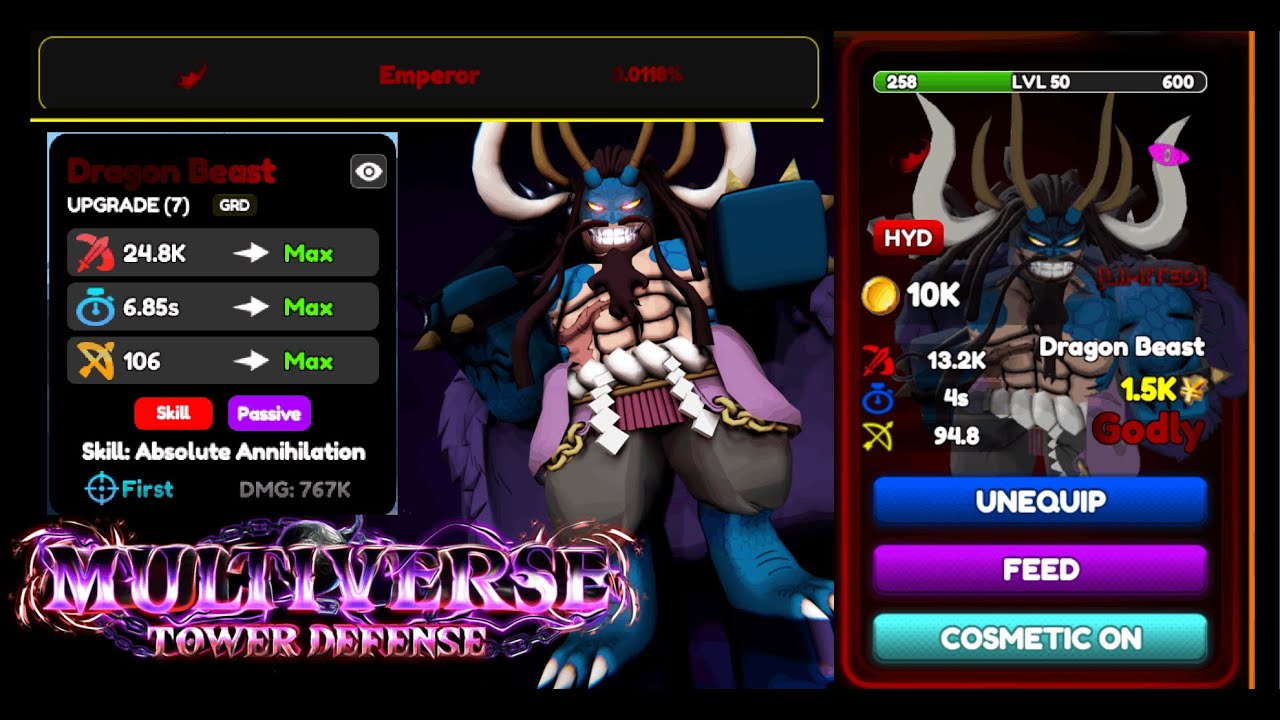 EMPEROR KAIDO EVO!!! FULL SHOWCASE [ Multiverse Tower Defense ] - YouTube