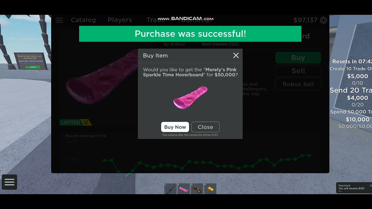 Buying Pink Sparkle Time Hoverboard For 50K In ROBLOX Trade Simulator ...