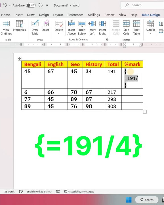 How To Calculate Percentage In Ms Word #shorts #youtubeshorts # ...