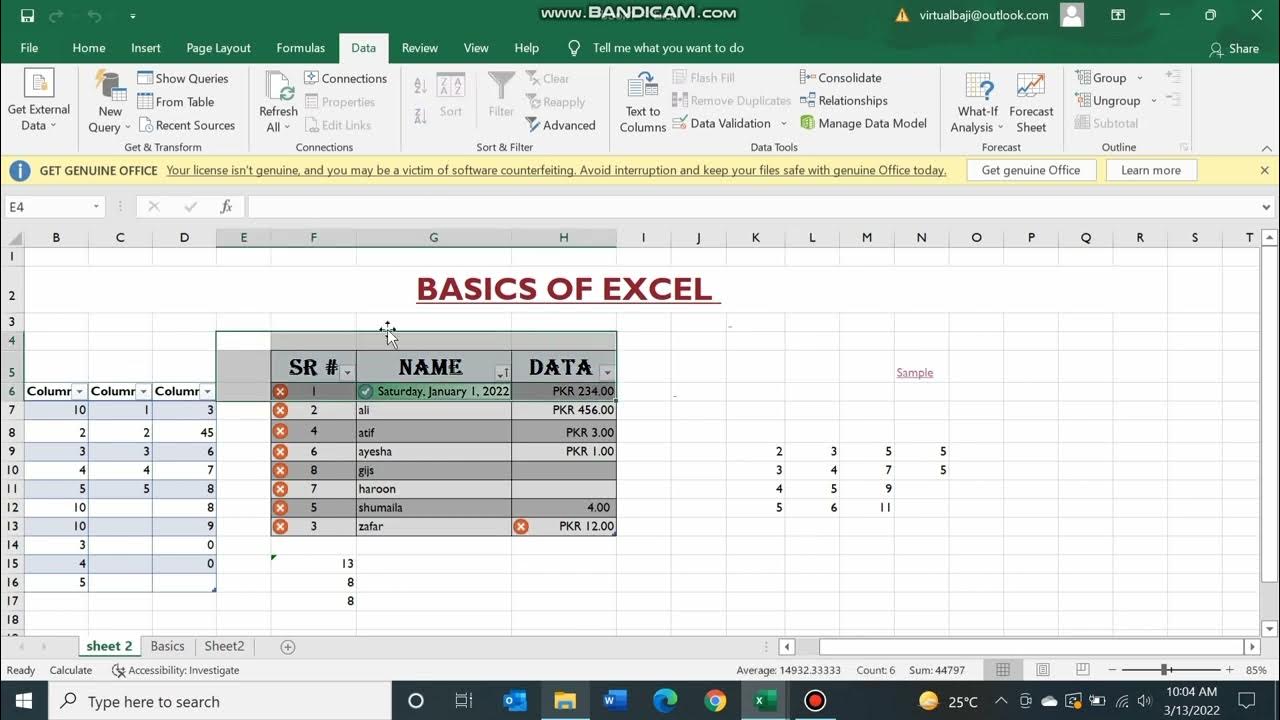 HOW to use Excel |~Beginners Guide To Microsoft EXCEL~| DATA Tool ...