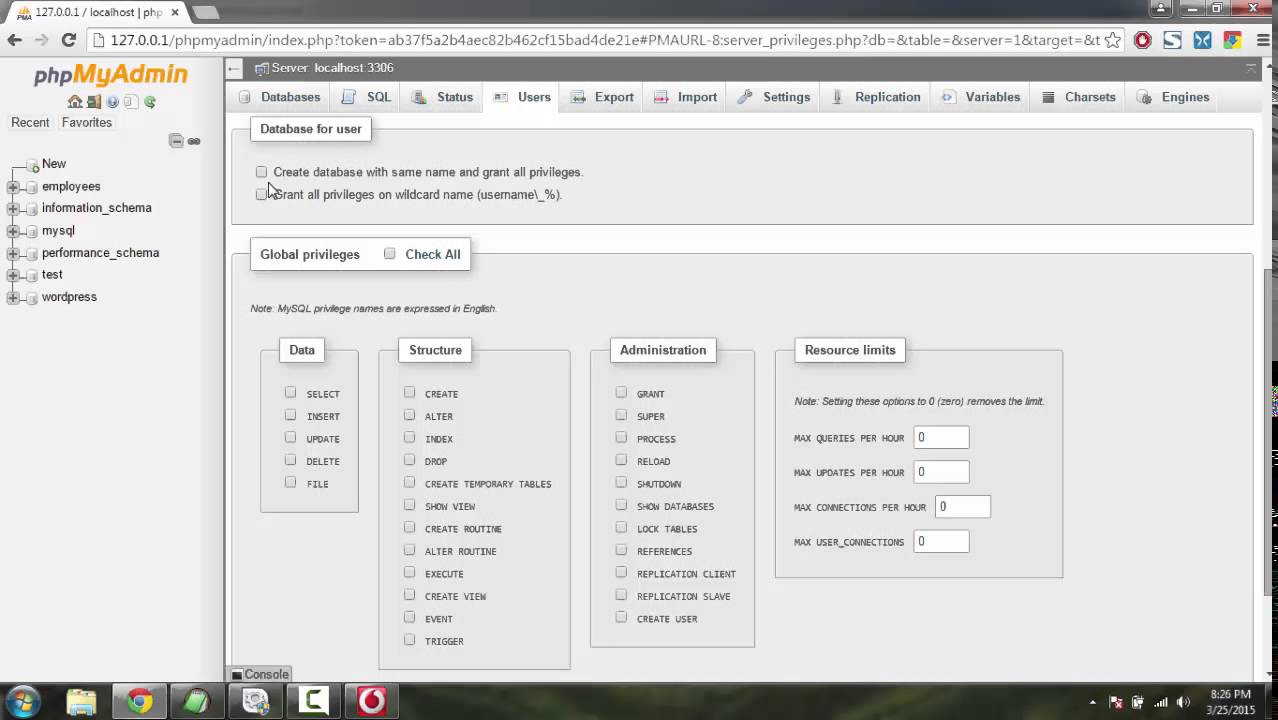 phpmyadmin Users and Privileges - YouTube