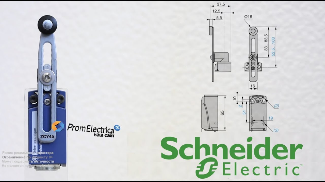 Концевой выключатель с регулируемым пластиковым роликом ZCD39 + ZCDEG13 ...